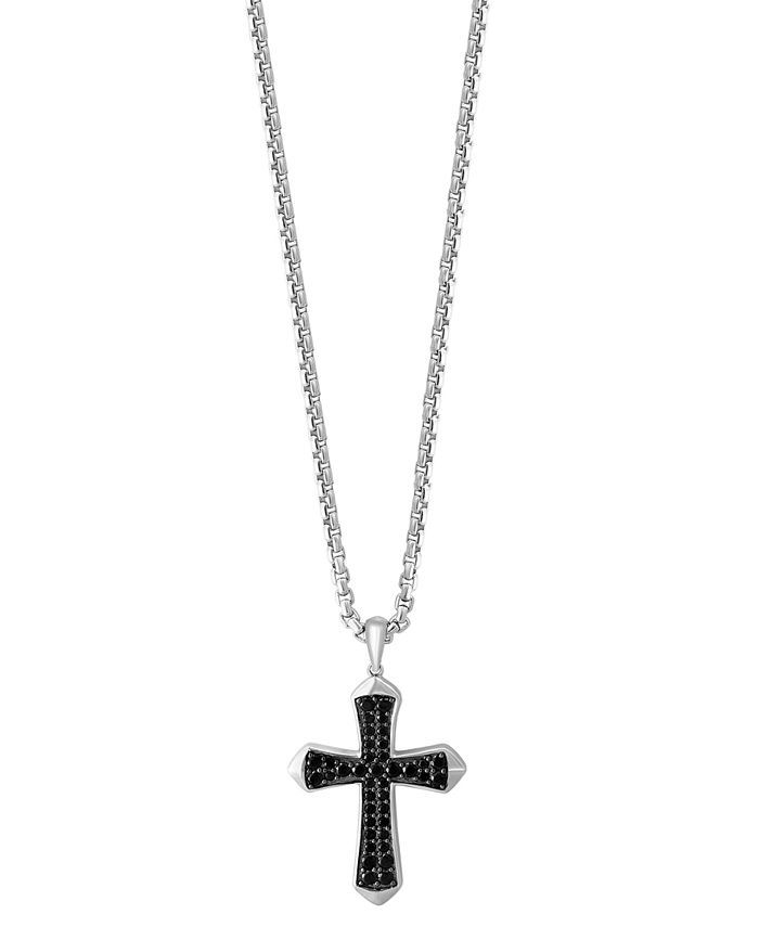 EFFY Collection EFFY® Men's Black Spinel Cross 22" Pendant Necklace (1 ...