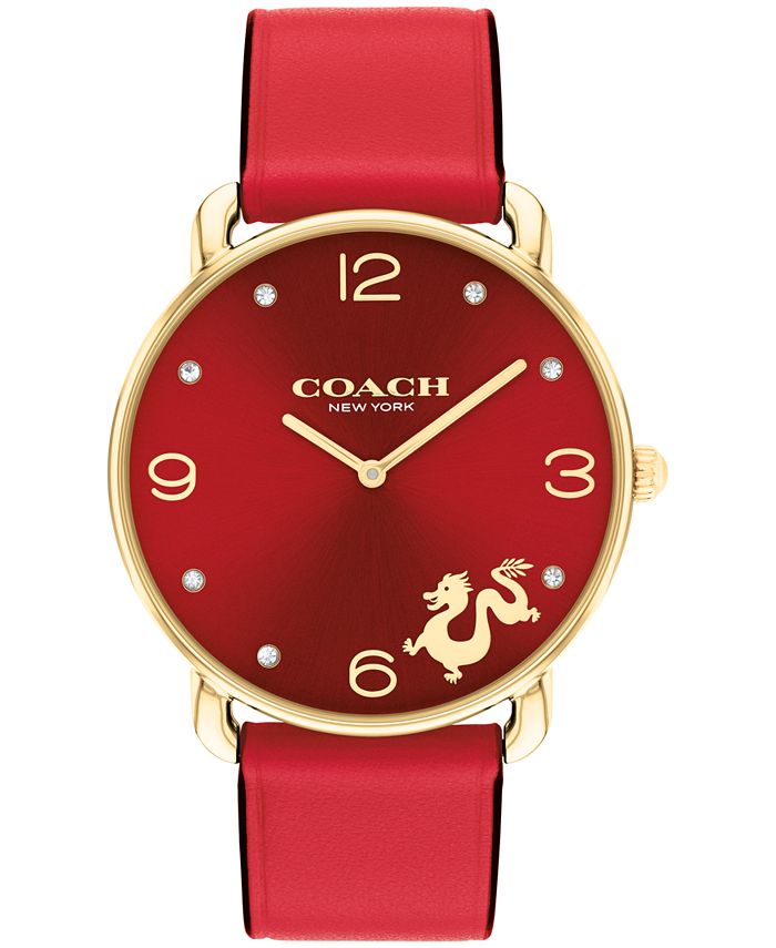 COACH Women's Elliot Lunar New Year Red Leather Strap Watch 36mm - Macy's