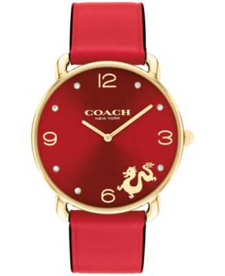 COACH Women's Elliot Lunar New Year Red Leather Strap Watch 36mm - Macy's
