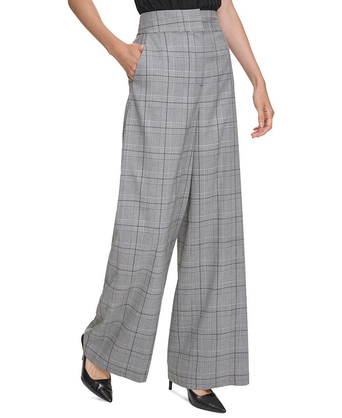 Calvin Klein Women's Glenn Plaid Wide-Leg Pants - Macy's