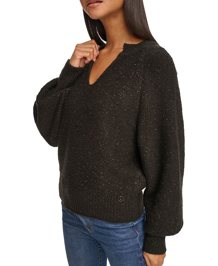 KARL LAGERFELD PARIS Women's Metallic Split-Neck Sweater - Macy's