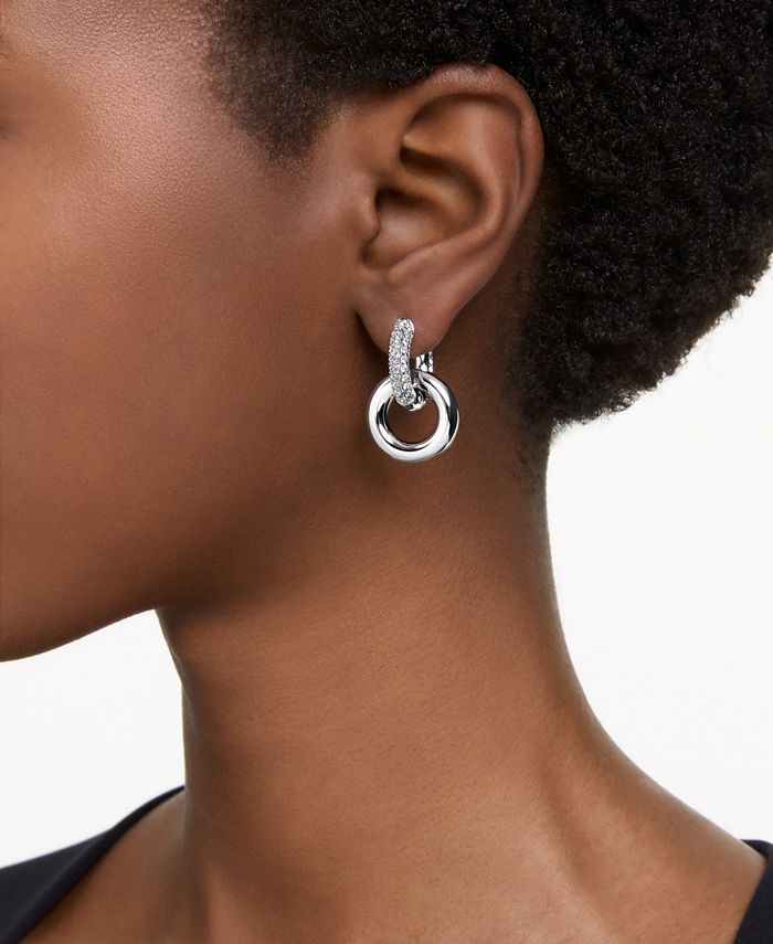 Swarovski Pavé Interlocking Loop Charm Mismatch Hoop Earrings - Macy's