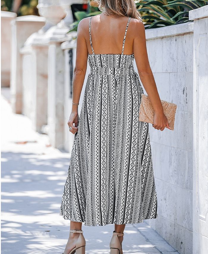 CUPSHE Women's Geo Print Smocked V-Neck Cover Up Dress - Macy's