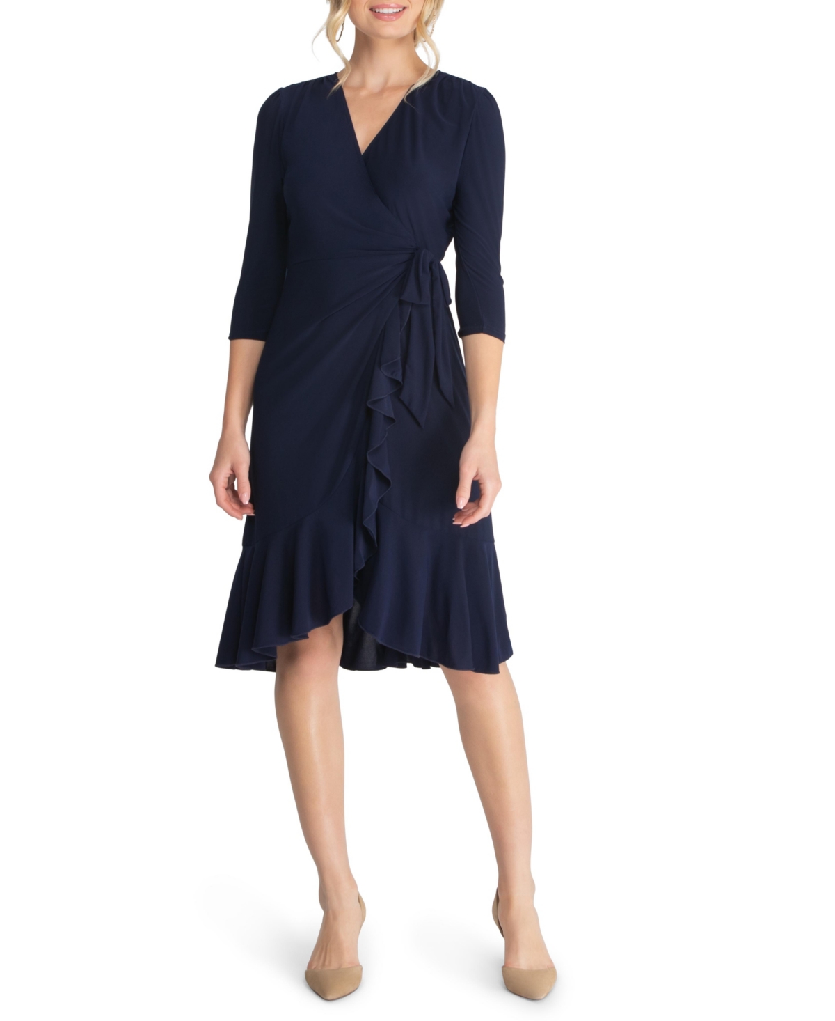 Kiyonna Womens Whimsy Ruffled Midi Wrap Dress - Nouveau navy