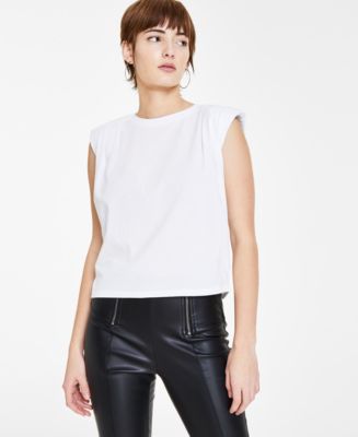 Bar III Women's Cotton Pleated-Shoulder Top, Created for Macy's - Macy's