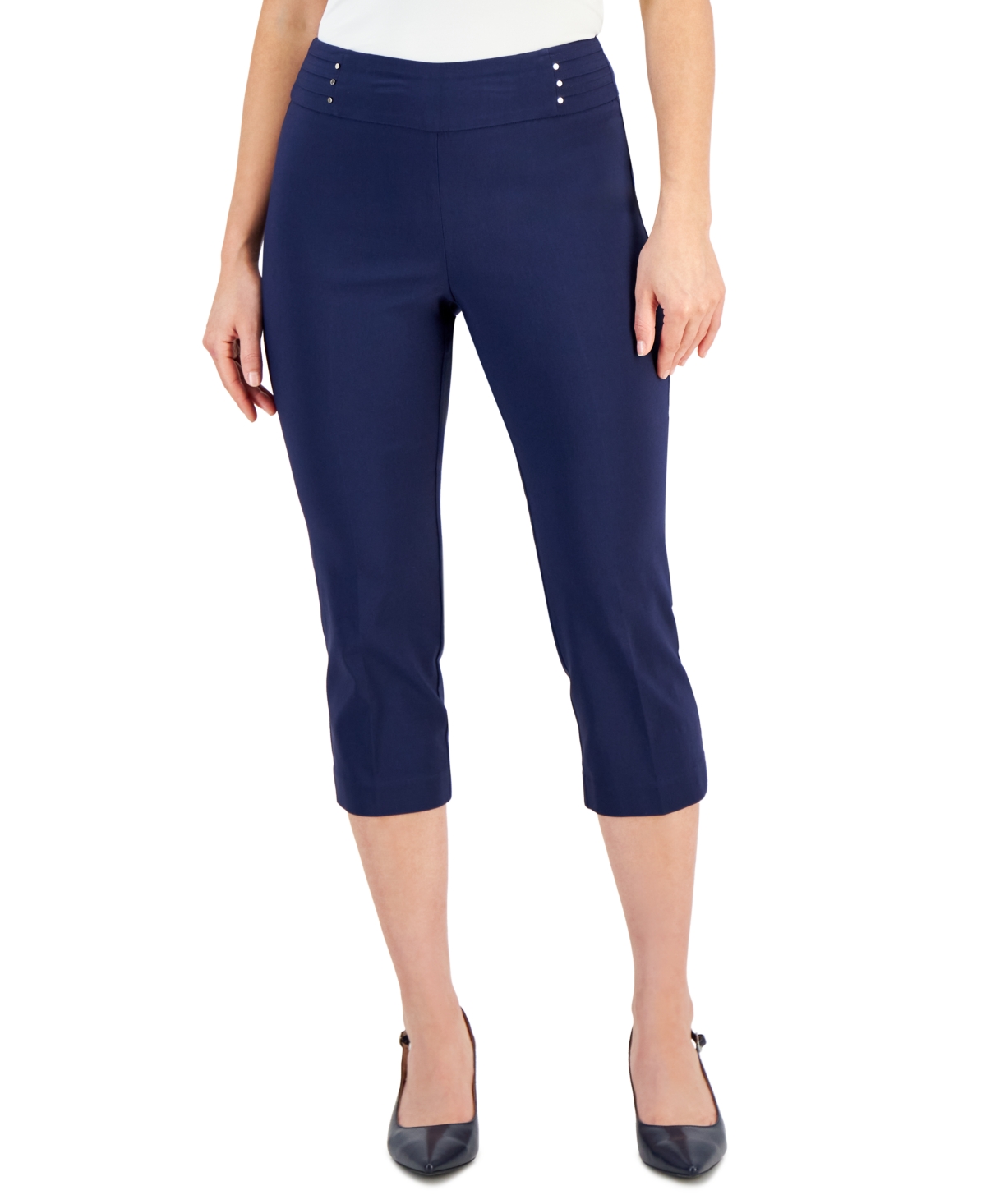 Click here for Jm Collection Petite Rivet-Detail Capri Pants - In... prices