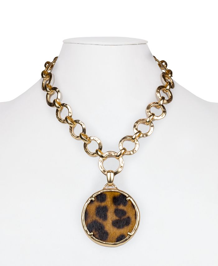 Patricia Nash Gold-Tone Leopard-Print Calf Hair Medallion Pendant ...