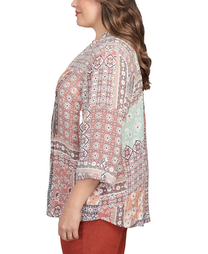 Ruby Rd. Plus Size Paisley Patchwork Print Button Front Top - Macy's
