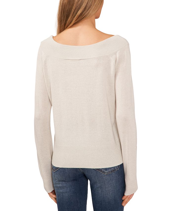 CeCe Women's Scoop-Neck Long-Sleeve Shimmer Sweater - Macy's