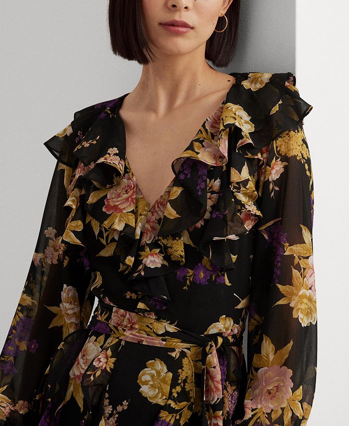 Lauren Ralph Lauren Women's Floral Ruffle-Trim Georgette Dress - Macy's
