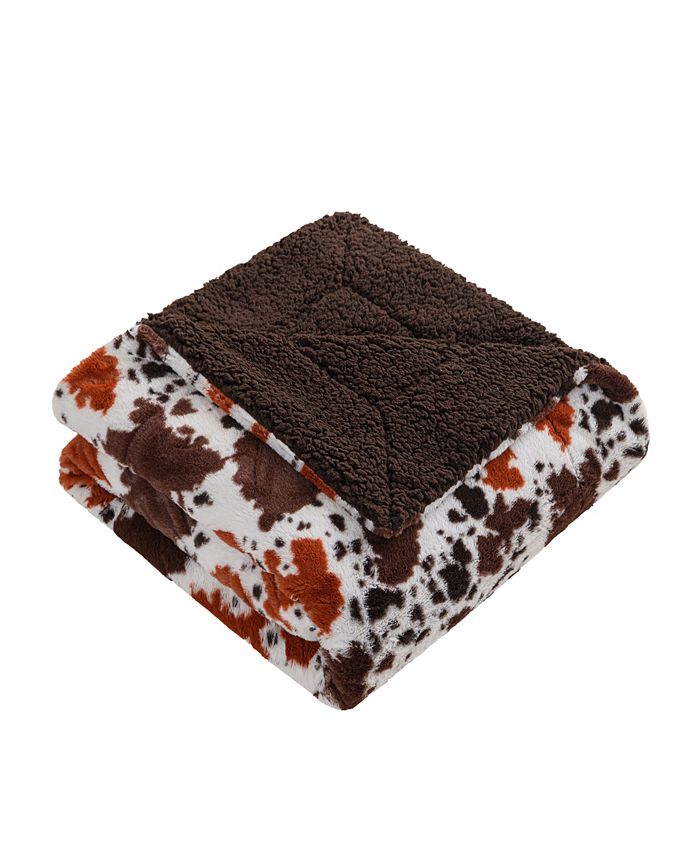 Sutton Home Printed Faux Fur to Sherpa Throw 50" x 60" - Macy's