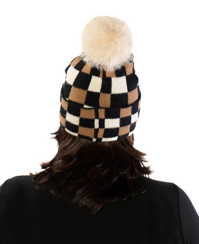 Marcus Adler Checkered Beanie with Pom - Macy's
