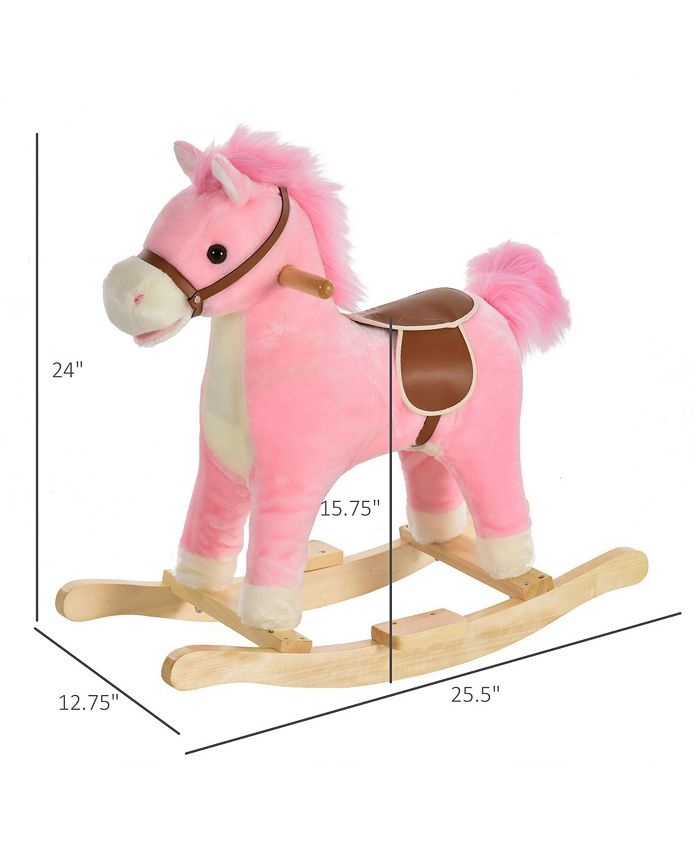 Qaba Rocking Horse Plush Animal on Wooden Rockers with Sounds, Wooden ...