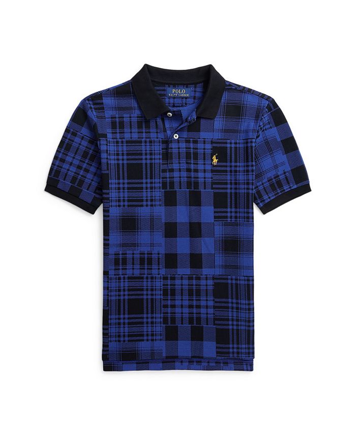Polo Ralph Lauren Big Boys Patchwork Plaid Cotton Mesh Polo Shirt - Macy's