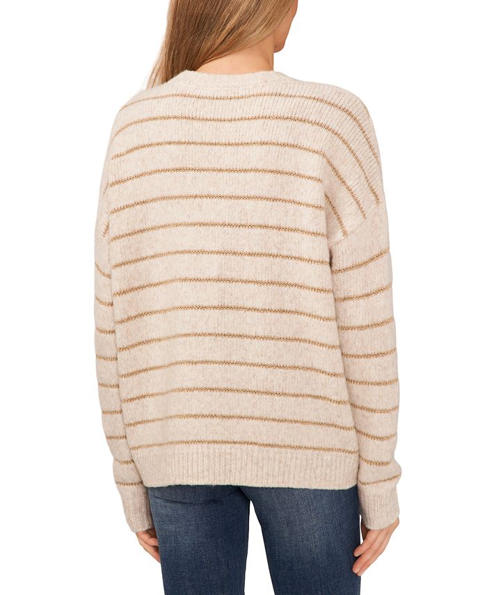 CeCe Women's Crewneck Long-Sleeve Lurex-Stripe Sweater - Macy's