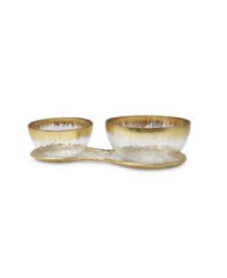 2 Bowl Relish Dish on Tray with Gold-Tone Design, 3 Piece Set - Macy's