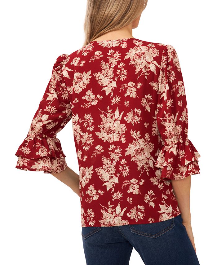 CeCe Women's V-Neck Ruffled-Cuff 3/4-Sleeve Blouse - Macy's