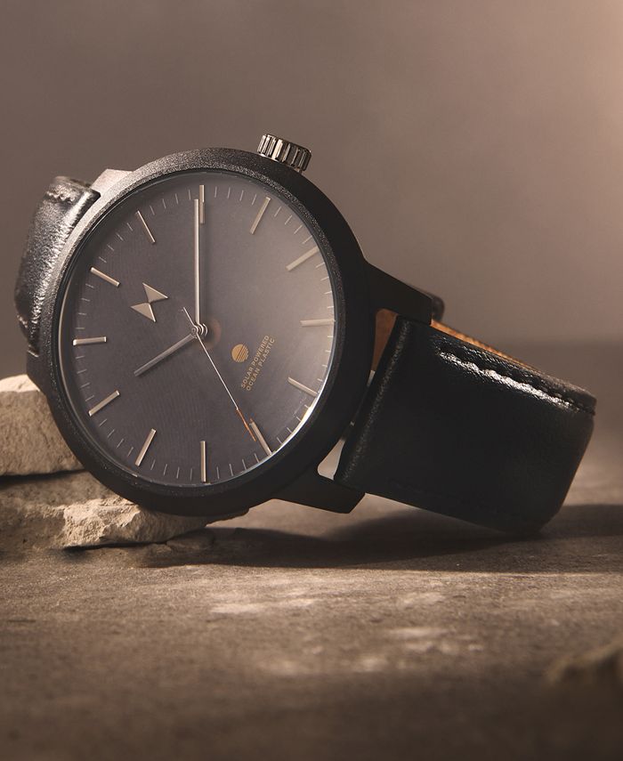 MVMT Men's Legacy Solar Quartz Black Leather Strap Watch, 42mm - Macy's