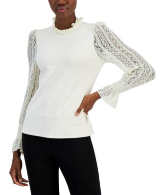 Anne Klein Women's Ruffled-Lace Serenity Knit Top - Macy's
