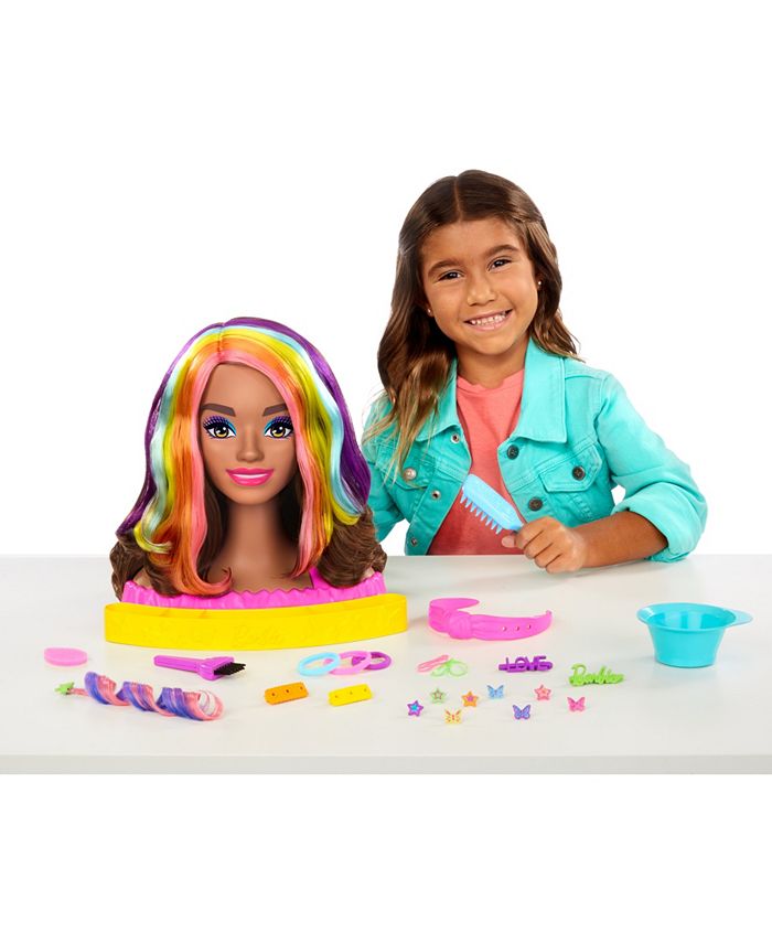 Barbie Deluxe Styling Head, Barbie Totally Hair, Brown Rainbow Hair ...