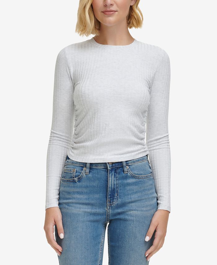 Calvin Klein Jeans Women's Crewneck Side-Ruched Top, Created for Macy's ...