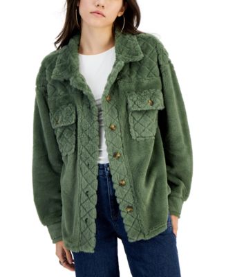 Crave Fame Juniors' Diamond Quilted Faux-Fur Sherpa Shacket - Macy's