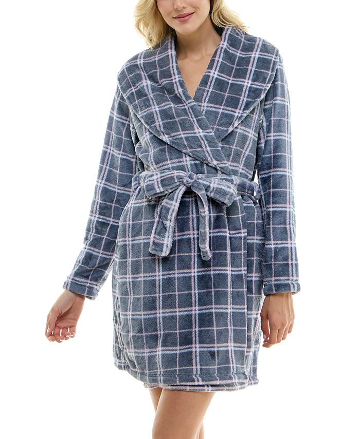 Roudelain Women's Long-Sleeve Plaid Shawl-Collar Robe - Macy's