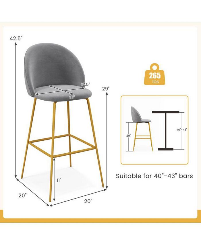 Slickblue 29 Inches Bar Stools Set of 2 with Padded Seats-Grey - Macy's