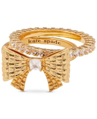 Kate Spade New York Gold-Tone 2-Pc. Set Cubic Zirconia Bow Stack Rings ...
