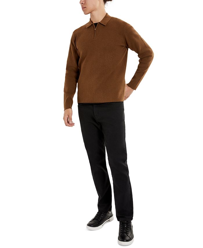 Kenneth Cole Men's Slim-Fit Zip-Placket Long Sleeve Polo Sweater - Macy's