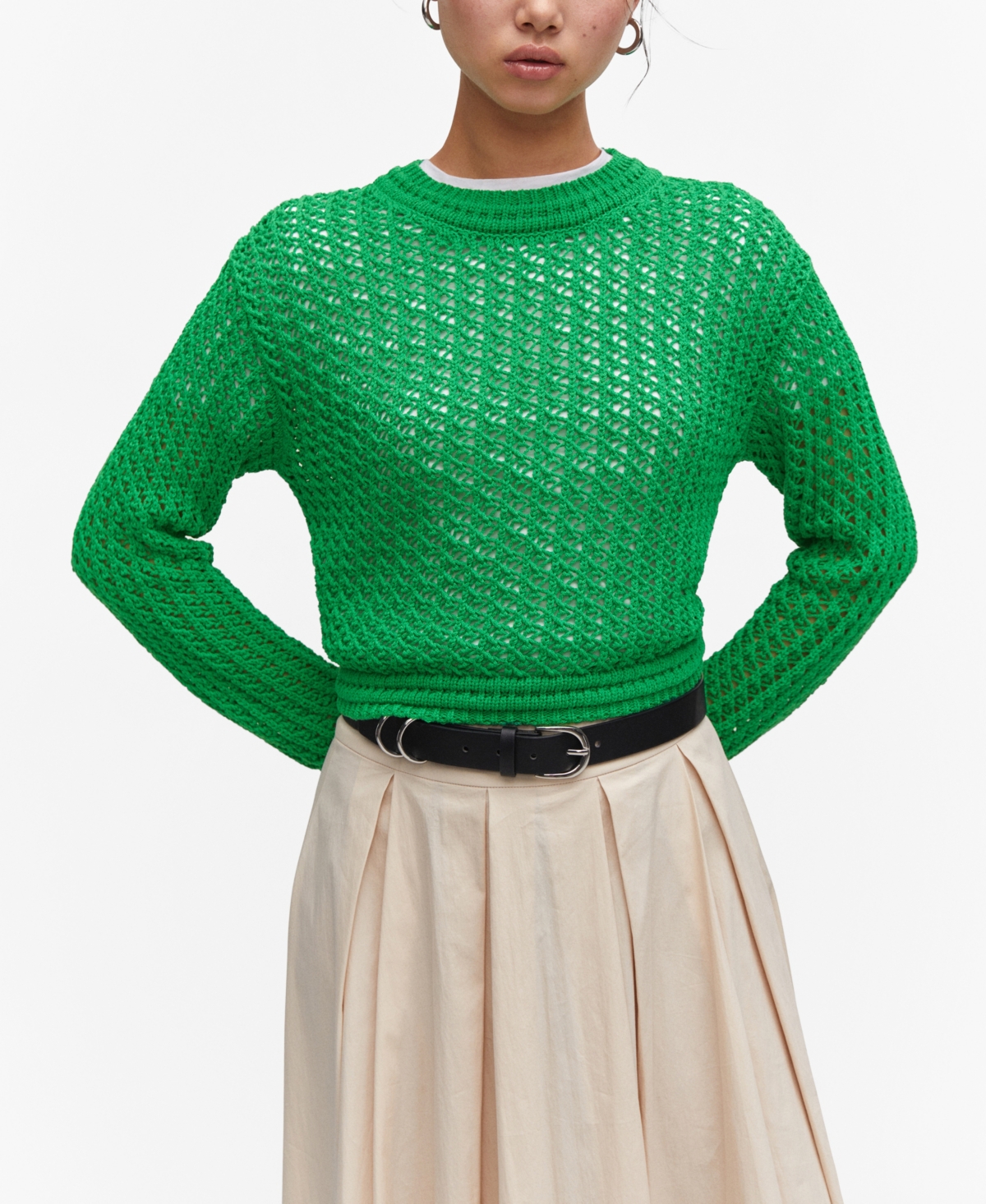 Click here for Mango Womens Short Crochet Jumper - Pastel Green prices