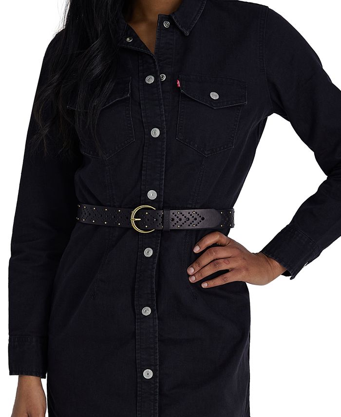 Levi's Women's Studded Fully Adjustable Perforated Leather Belt - Macy's