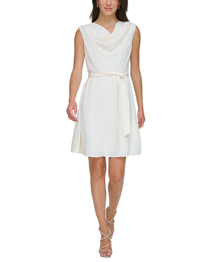 DKNY Women's Drapey Cowlneck Sleeveless Belted Dress - Macy's