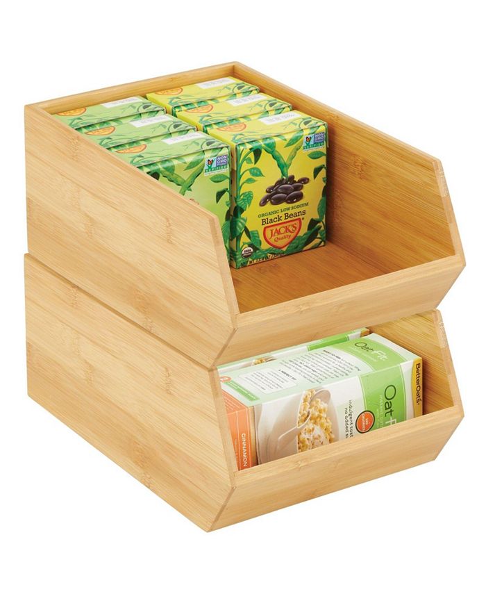 mDesign Bamboo Stackable Food Storage Organization Bin - 2 Pack ...