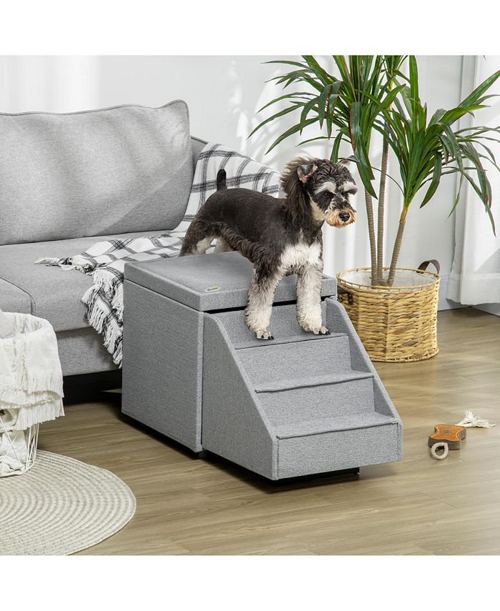 PawHut 2-in-1 Cat & Dog Steps for Bed, Living Room Storage & Footrest ...
