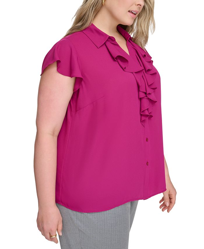 Calvin Klein Plus Size Ruffle-Front Button-Up Top - Macy's