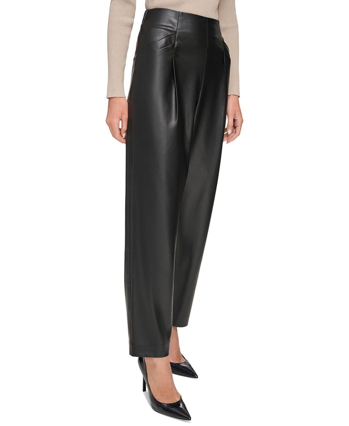 DKNY Women's Faux Leather High Rise Taper Leg Pants - Macy's
