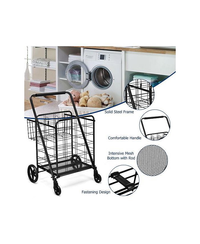 Slickblue Heavy Duty Folding Utility Shopping Double Cart - Macy's