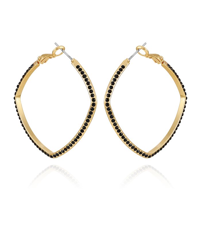 T Tahari Gold-Tone and Black Glass Stone Hoop Earrings - Macy's