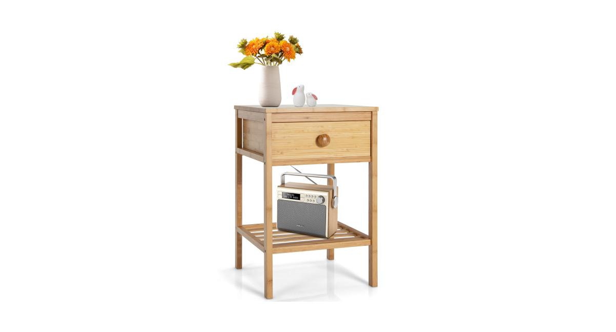 Click here for Bamboo Nightstand with Drawer and Open Shelf - Nat... prices