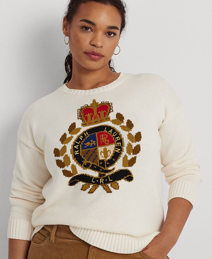 Lauren Ralph Lauren Plus Size Intarsia-Knit Crest Sweater - Macy's