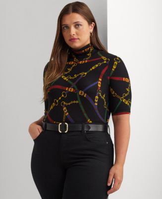 Lauren Ralph Lauren Plus Size Printed Elbow-Sleeve Turtleneck Top - Macy's