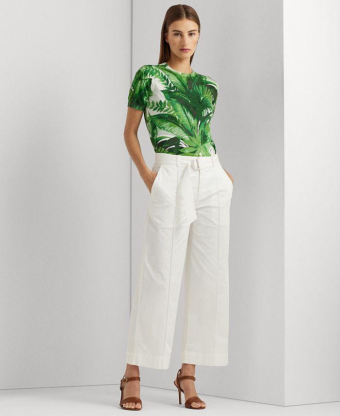 Lauren Ralph Lauren Women's Palm Frond-Motif Short-Sleeve Sweater - Macy's