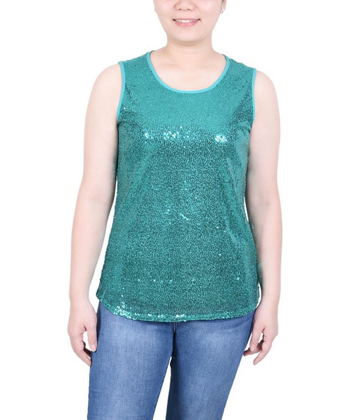 NY Collection Women's Sleeveless Sequined Tank Top with Combo Banding ...