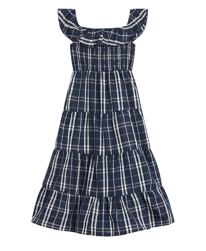 Beautees Big Girls Smocked Bodice Plaid Taffeta Tiered Maxi Dress - Macy's