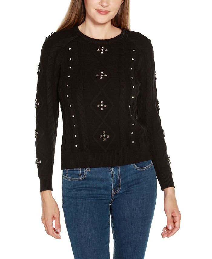 Belldini Black Label Women's Embellished Cable Knit Sweater - Macy's