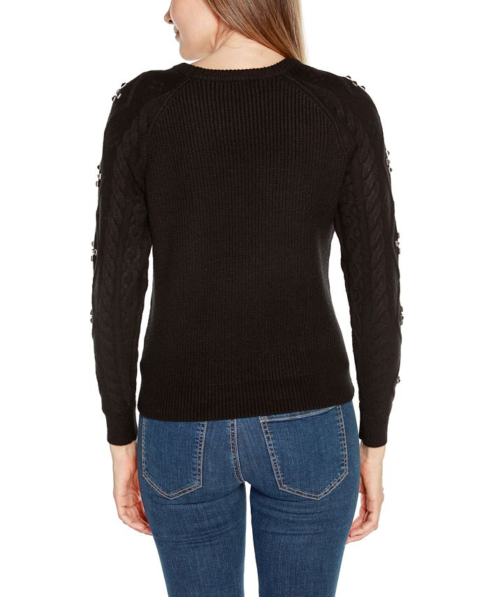 Belldini Black Label Women's Embellished Cable Knit Sweater - Macy's