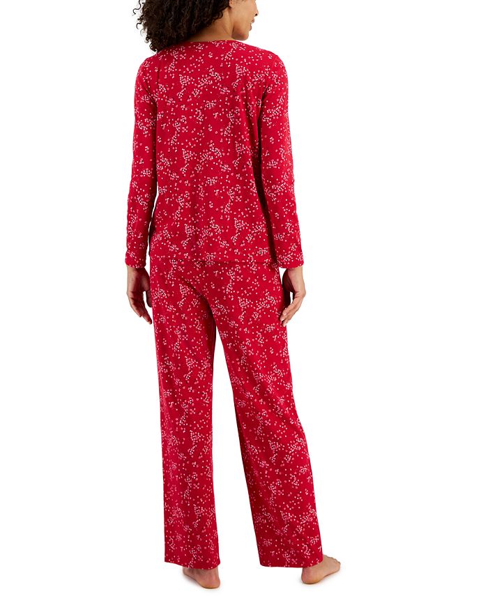 Charter Club Women's Cotton Long-Sleeve Lace-Trim Pajamas Set, Created ...
