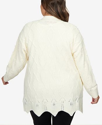 Ruby Rd. Plus Size Solid Textured Zigzag Hem Open Cardigan Sweater - Macy's