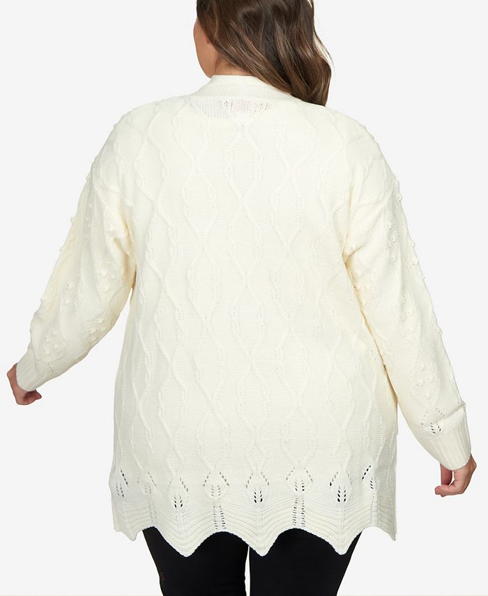 Ruby Rd. Plus Size Solid Textured Zigzag Hem Open Cardigan Sweater - Macy's